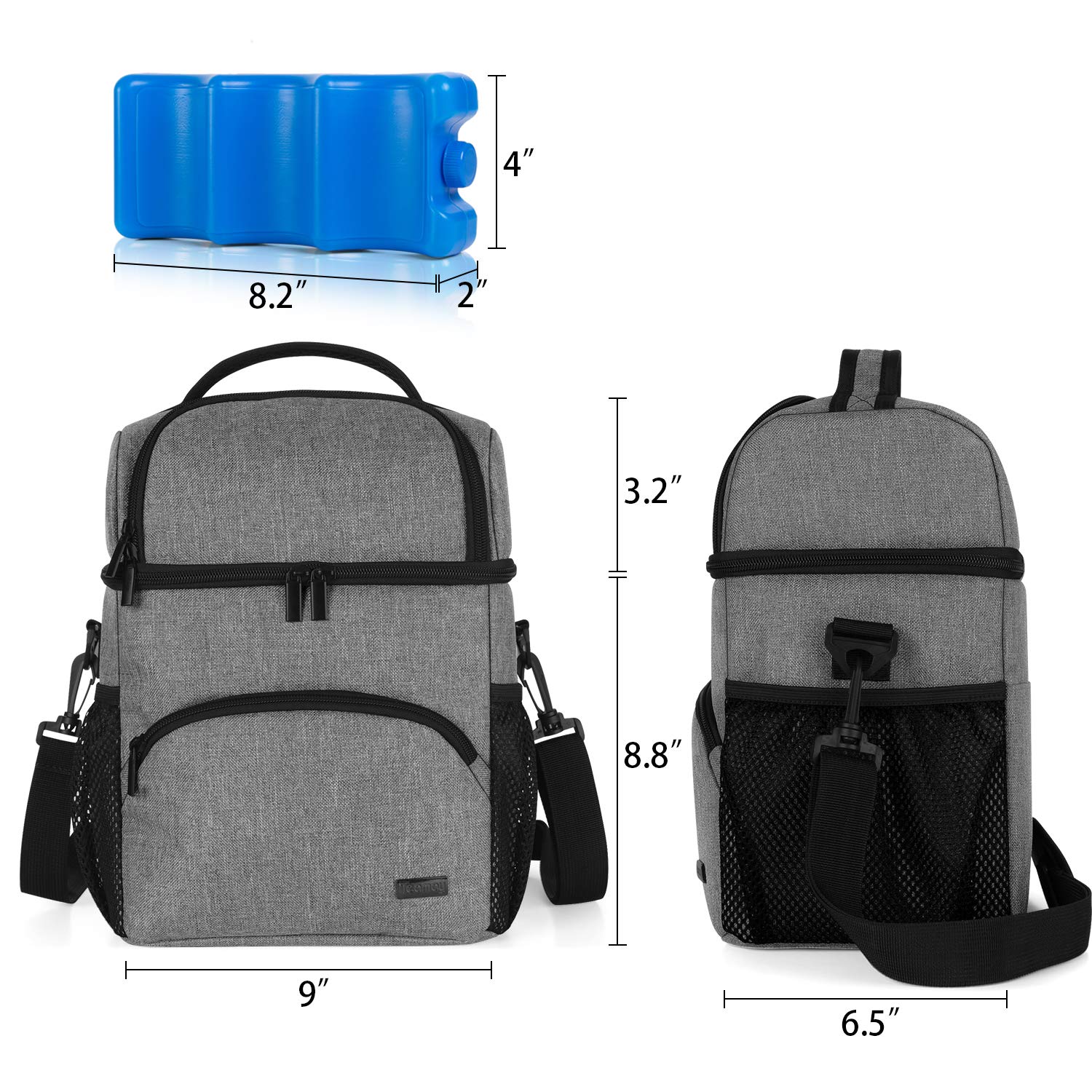 Teamoy Double Layer Breastmilk Cooler Bag with Ice Pack, Travel Baby Bottle Cooler Bag Tote Up to 6 Large 9 Ounce Bottles, Gray