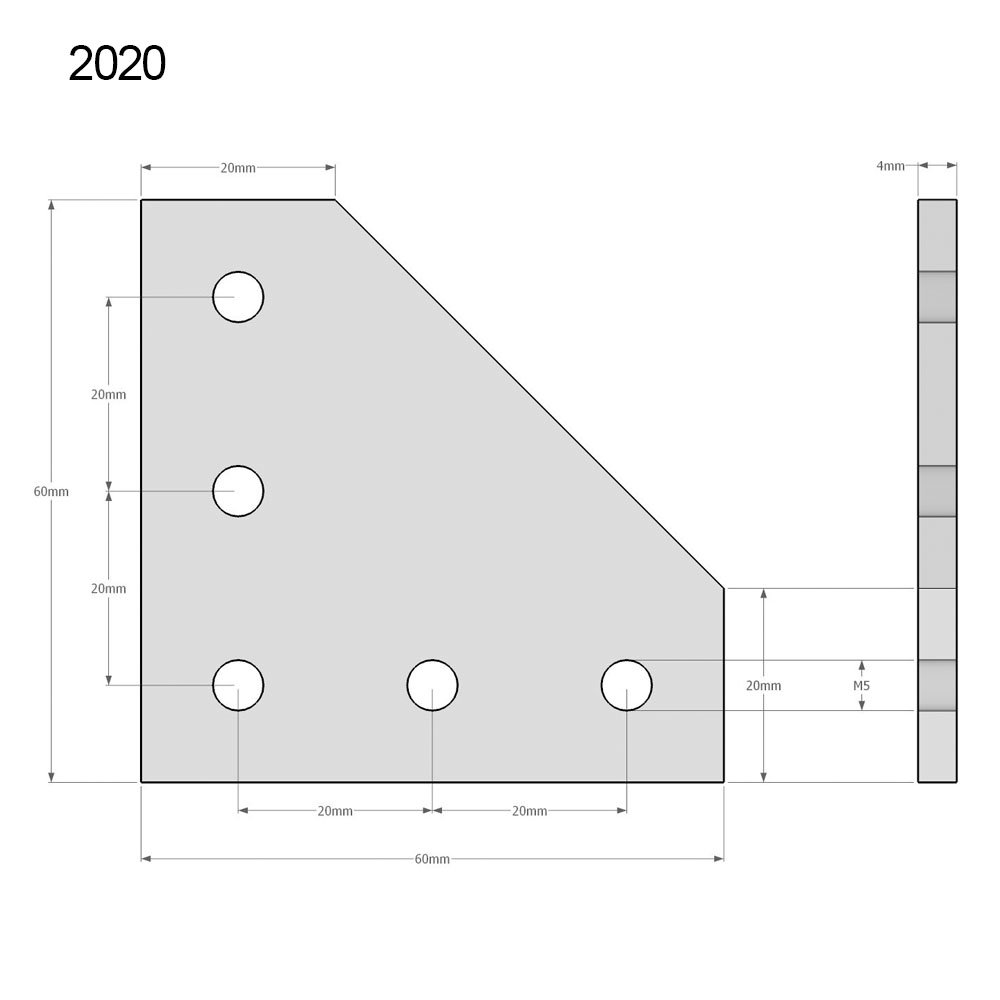 Mergorun,3D Printer 90 Degree 60 x 60 x 4MM L Type with 5 Hole Joining Plates for CNC 2020 V-Slot Aluminum Profiles Pack of 10
