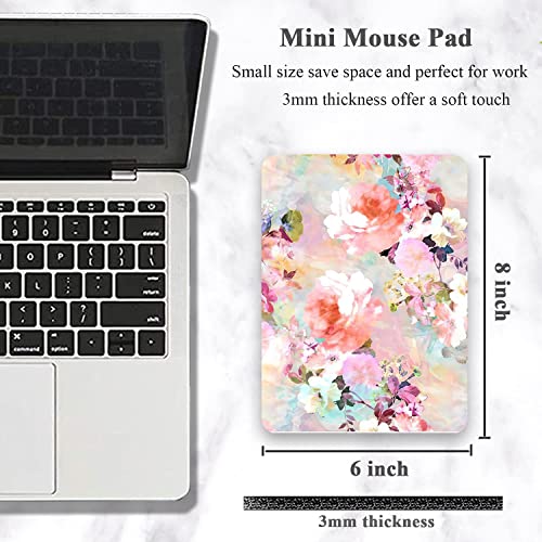 Atufsuat Small Mouse Pad, Mini Pad 6 x 8 In, Thick Rubber Waterproof Mat, Cute Mousepad for Women Men Kids Wireless Laptops Keyboard Tray Home Office Travel, Floral Pink Flowers Multicolor