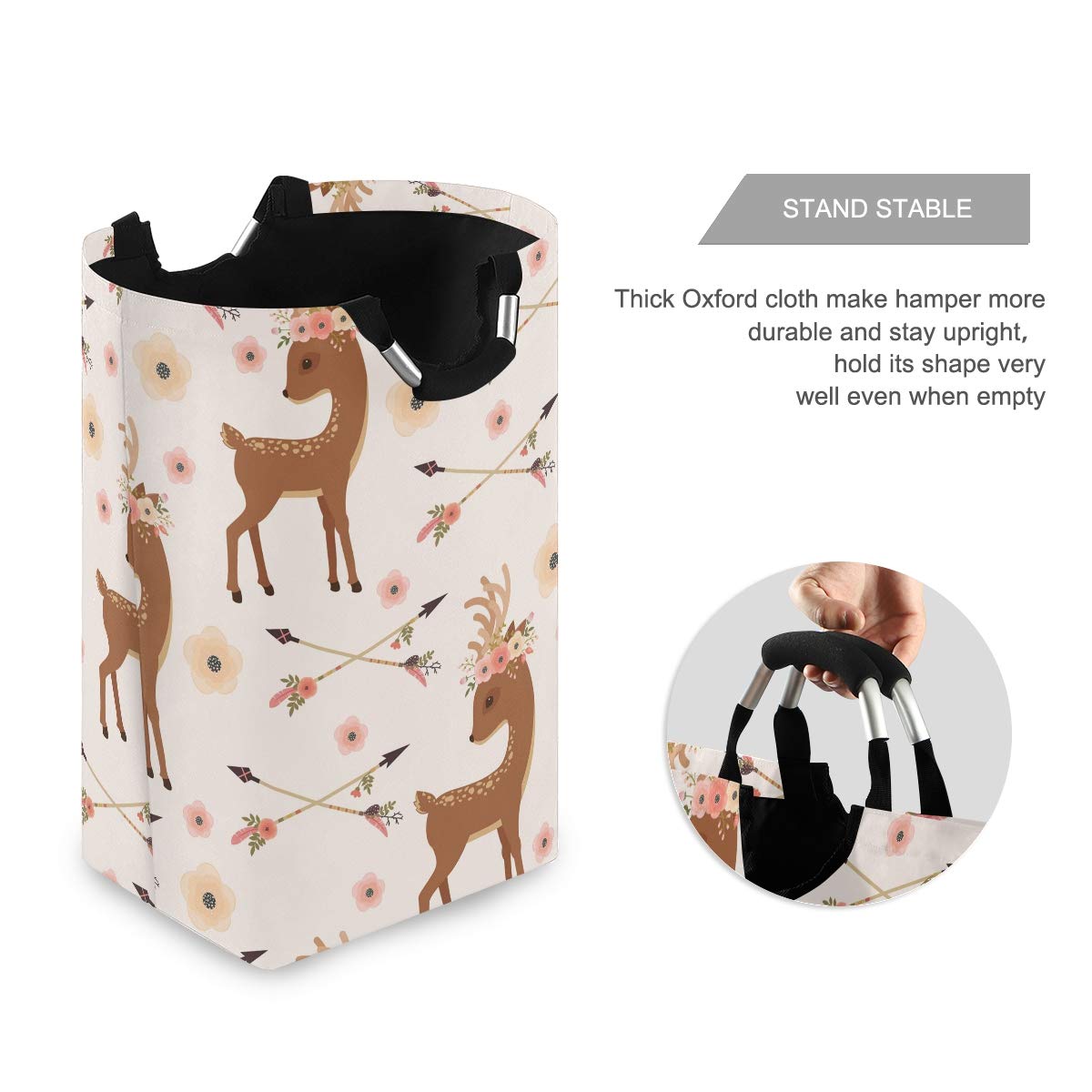 senya Deer with Flower Arrows Large Storage Basket Collapsible Organizer Bin Laundry Hamper for Nursery Clothes Toys