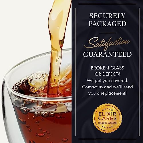 ELIXIR GLASSWARE Large Double Wall Coffee Mugs 16 oz - Double Wall Glass Set of 2 - Insulated Coffee Mugs with Handle (16 oz)