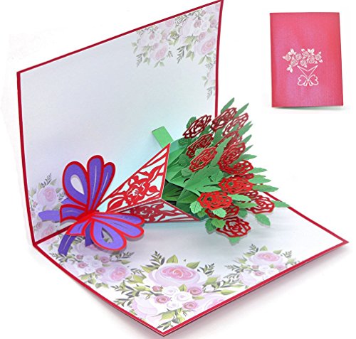 Flower Pop Up Cards 3D, Flower Greeting Card with Envelopes for All Occasions, Assorted 4 Flower Cards for Thanksgiving Birthday Christmas Valentine's Day Gift…
