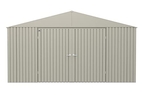 Arrow Shed Elite 14' x 16' Outdoor Lockable Gable Roof Steel Storage Shed Building, Cool Grey