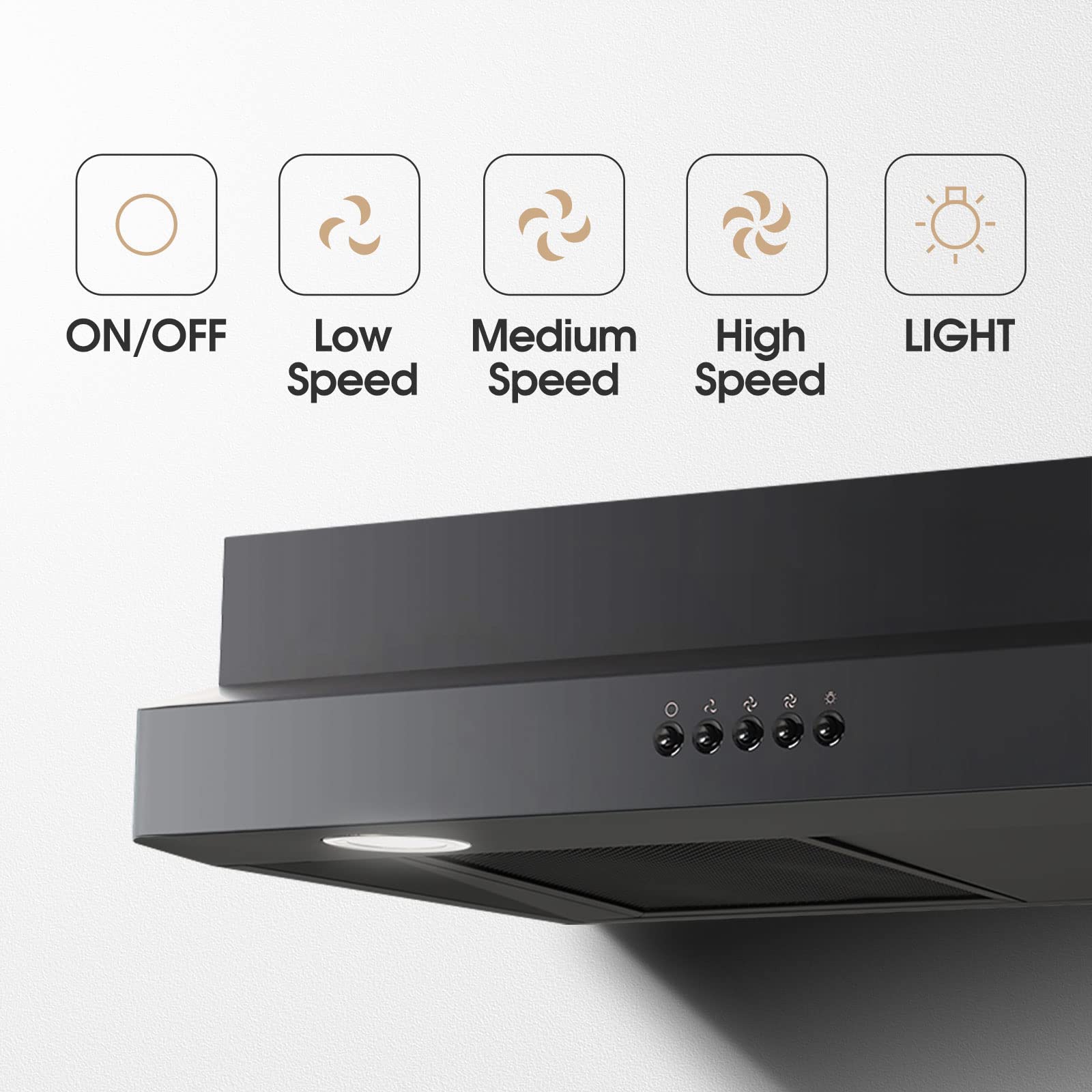 30 Inch Range Hood,Gasland Under Cabinet Vent Hood for Kitchen with 3 Speed Exhaust Fan,Insert Ducted Range Hood with 2 LED Lights, Black