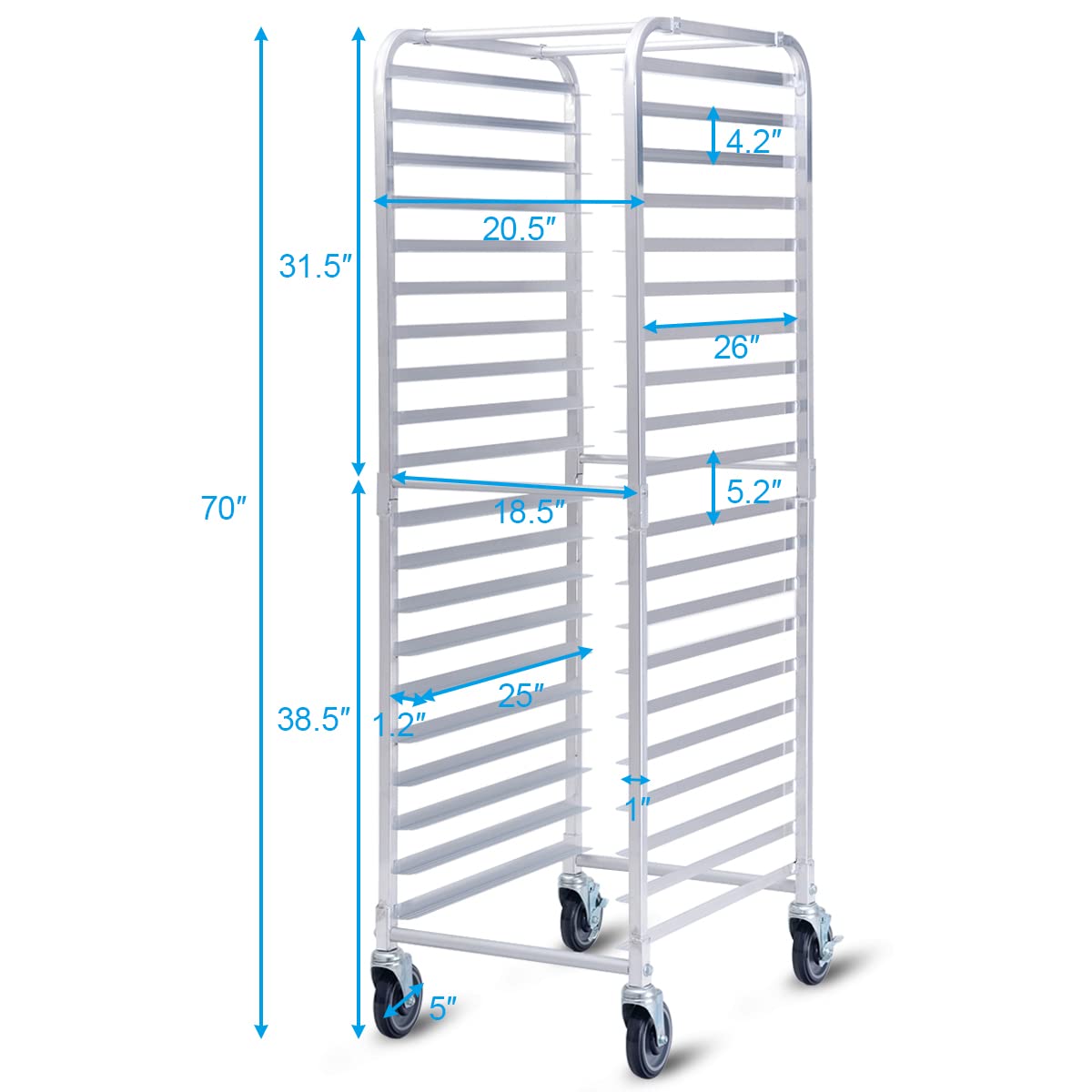 Giantex 20-Tier Kitchen Bun Pan Sheet Rack Aluminum Bakery Rack Home Commercial Kitchen Bakery Cooling Rack w/Wheels 2 Lockable & Open Shelf