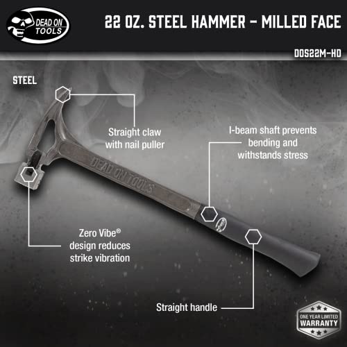 Dead On Tools - Steel Hammer (Milled Face, 22 oz.) (DOS22M-HD)
