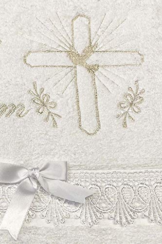 Pink Princess - White Baptism Towel for Boys and Girls - 100% Cotton for Christening Godchild Gift LDS