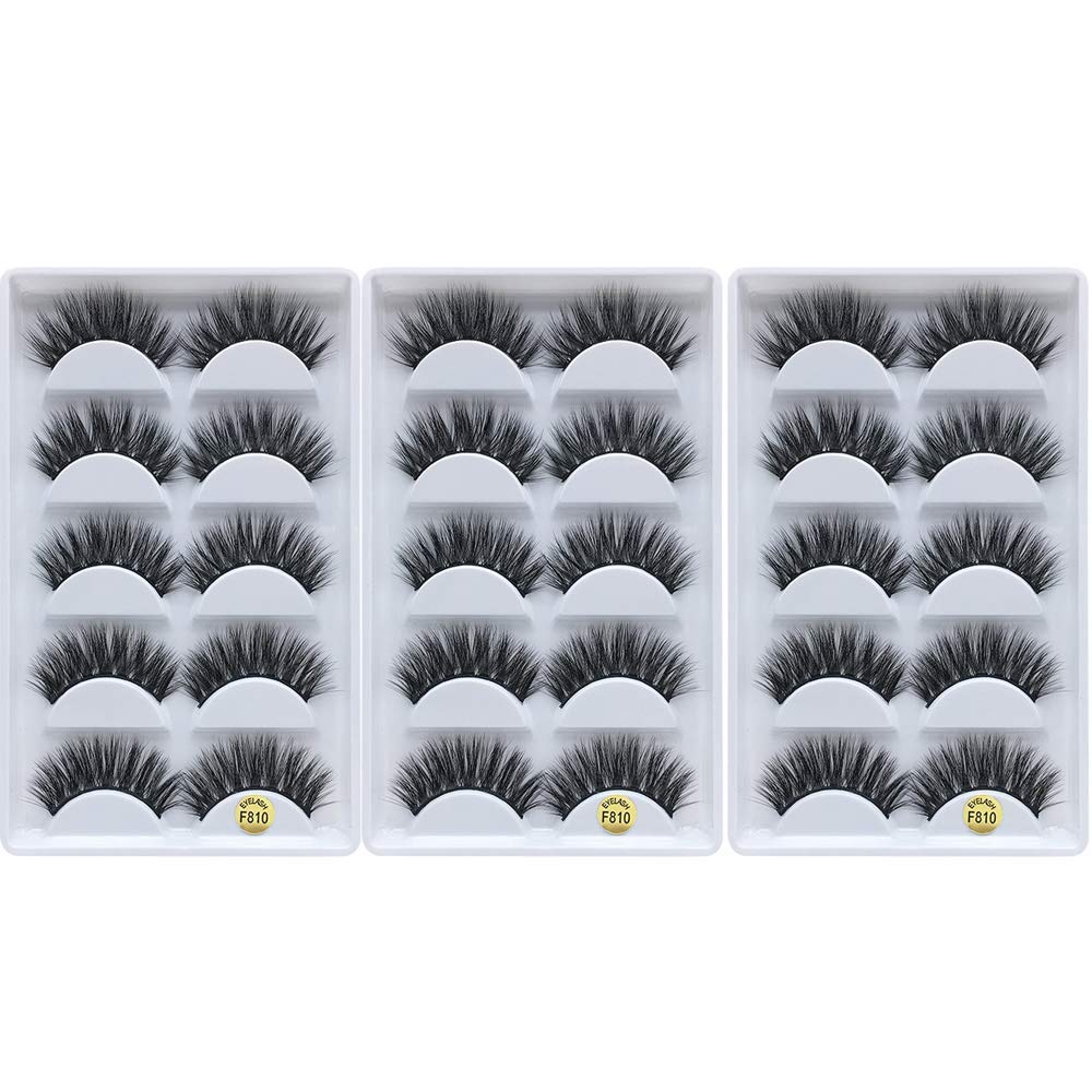 3D Mink Lashes Wholesale Handmade Reusable Mink Eyelashes Luxurious Wispy Natural Cross Thick Long False Lashes Pack (15 Pairs/3 Pack)