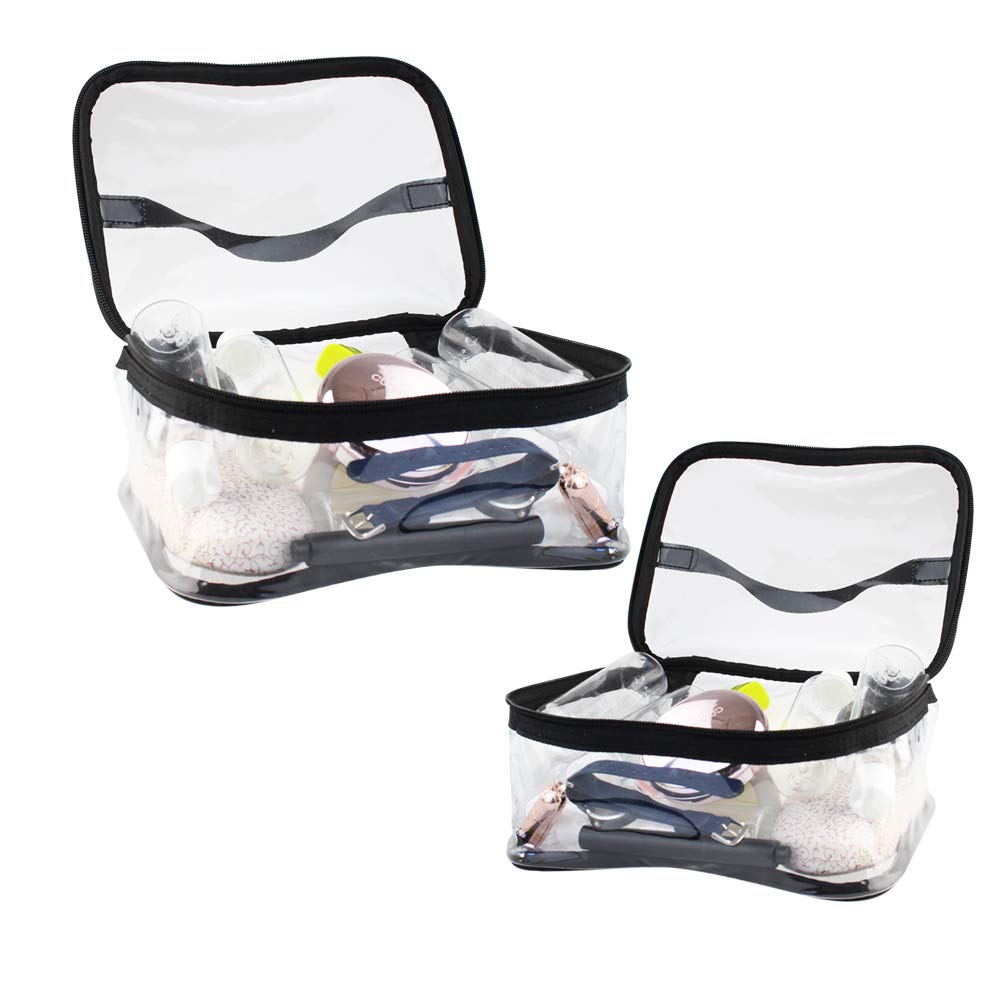 Wobe 2 Pack Portable Clear Makeup Bag Zipper Waterproof Cosmetics Bag Transparent Travel Storage Carry Pouch PVC Zippered Toiletry Bag Organizers With Handle for Vacation Travel, Bathroom