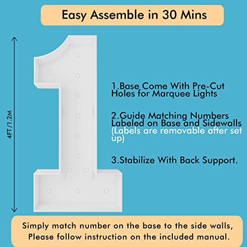 4FT Marquee Light Up Numbers Pre-Cut Frame Giant Marquee Numbers 1, Mosaic Numbers for Balloons, Two 20th 21st Birthday Decorations, 22nd Birthday Party Decor, 2023 Graduation Decorations