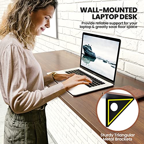 COSTWAY Wall-Mounted Desk, 40β Industrial Floating Computer Desk w/Rubber Wood Table Top & Heavy-Duty Steel Brackets, Space-Saving Home Office Laptop Table, Easy-to-Setup Bar Table for Kitchen