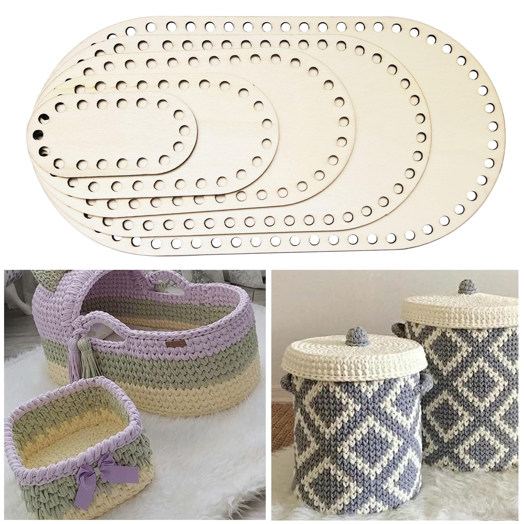 Yayatty 5 PCS Wooden Basket Bottom, Oval Crochet Knitting Basket Wood Base Shaper for DIY Basket Craft Weaving Making Supplies