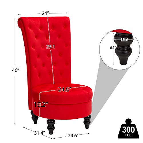 AVAWING Throne Royal Chair Set of 2 for Living Room, Button-Tufted Accent Armless High Back Chair with 24.6 Inch Larger Seat, Thick Padding and Rubberwood Legs, Enthusiastic Red