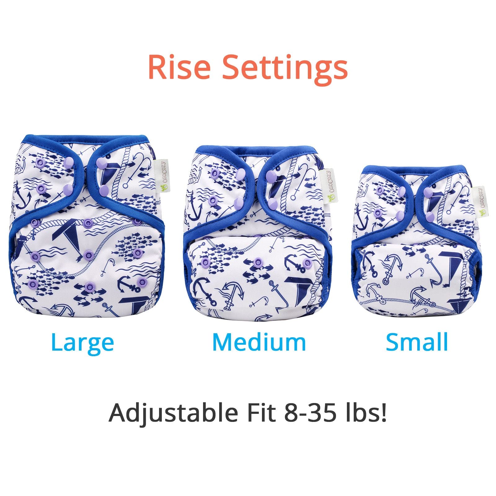 OsoCozy One Size Cloth Diaper Covers - Adjustable Snap Fit & Double Leg Gussets for Baby Boys & Girls from 8-35 Pounds. Use with Prefold, Flat or Fitted Cloth Diapers or Snap-in Inserts. (Blue Berry)