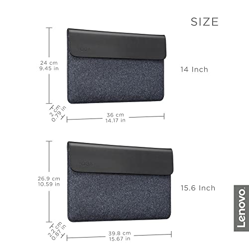 Lenovo Yoga Laptop Sleeve for 14-Inch Computer, Leather and Wool Felt, Magnetic Closure, Accessory Pocket, GX40X02932, Black