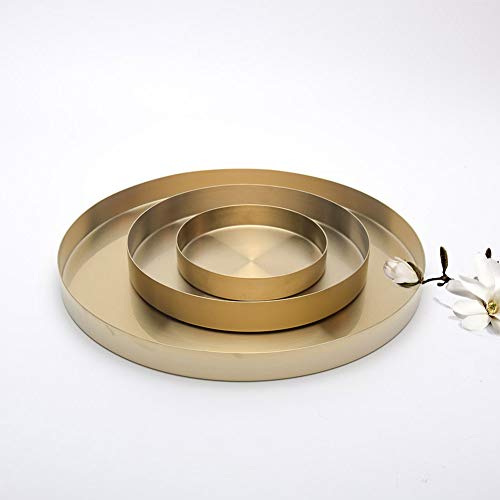 Gold Round Storage Trays, Stainless Steel Metal Presentation Plates, Decorative Storage Organizer Serving Tray for Jewelry/Cosmetic/Kitchen Tableware, Simple Round Storage Dish
