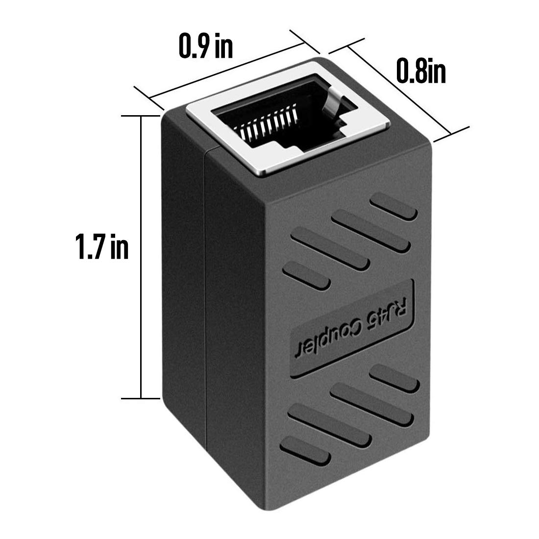 RJ45 Coupler, PLUSPOE 2 Pack Ethernet Cable Extender Inline LAN Connector Plugs for Cat5 Cat5e Cat6e Cat7 Cable, Female to Female (Black)