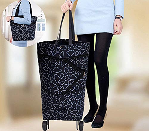 Collapsible Folding Shopping Bag with Wheels Foldable Shopping Cart Reusable Grocery Bags, Trolley Bag on Wheels (B0741YPTV7)