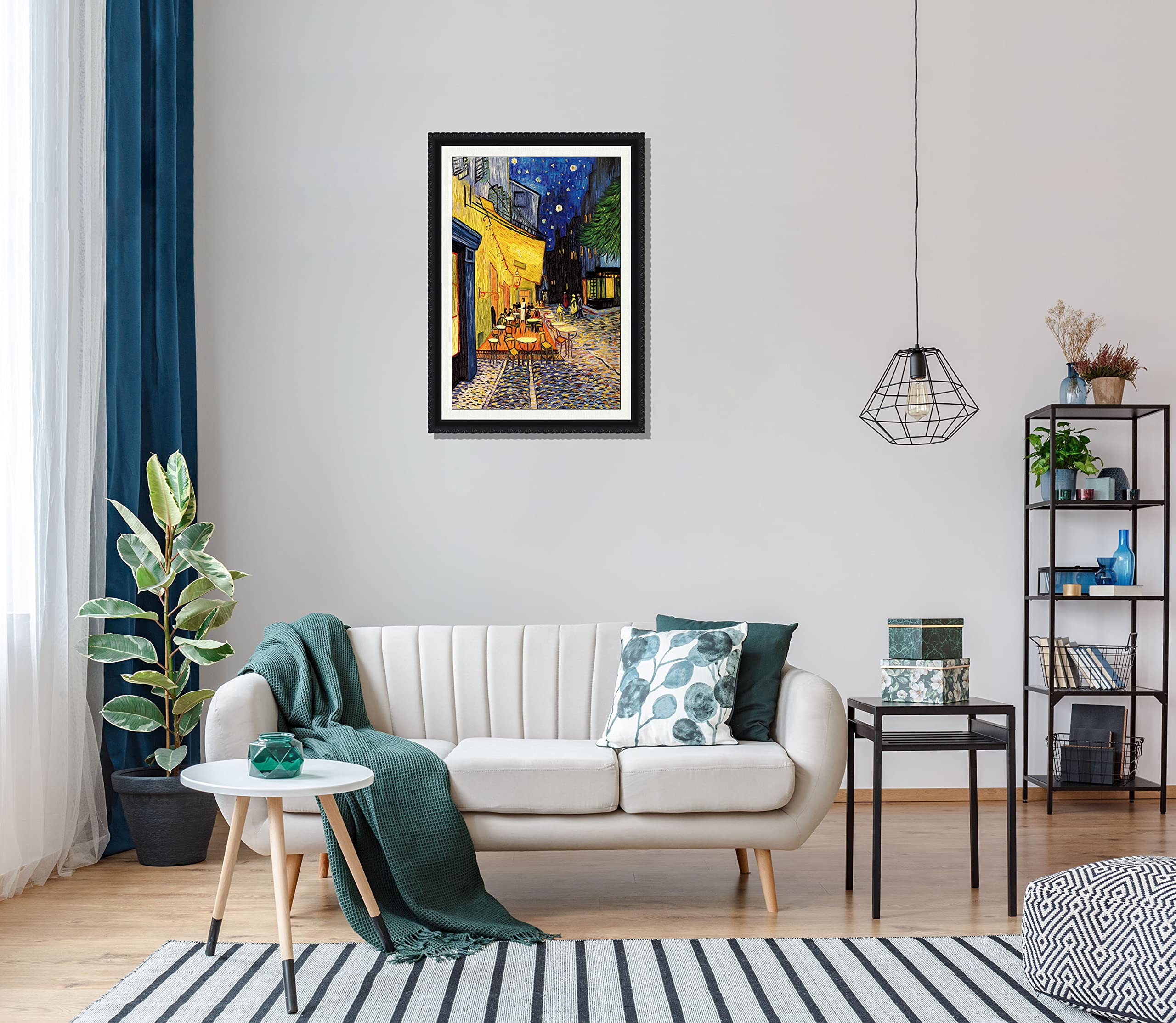 3D Print simulation hand painted texture on canvas painting Van Gogh Famous Classic Wall Art Café Terrace at Night Starry Night Blue Sky Hand Made Ornate Framed UNIQUE INNOVATION Patent pending