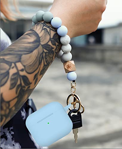 Cute Case for Airpods 3 Case, Bracelet Keychain Beaded Wristlet Apple Airpod 3rd Gen Cover for Girl Women, Silicone Case Protective Skin for AirPod 3rd Generation Wireless Charging Case (Blue)