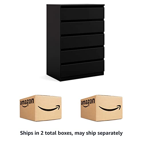 Tvilum, Handle-free, Contemporary, Bedroom Furniture, College Living 5 Drawer Chest, Black