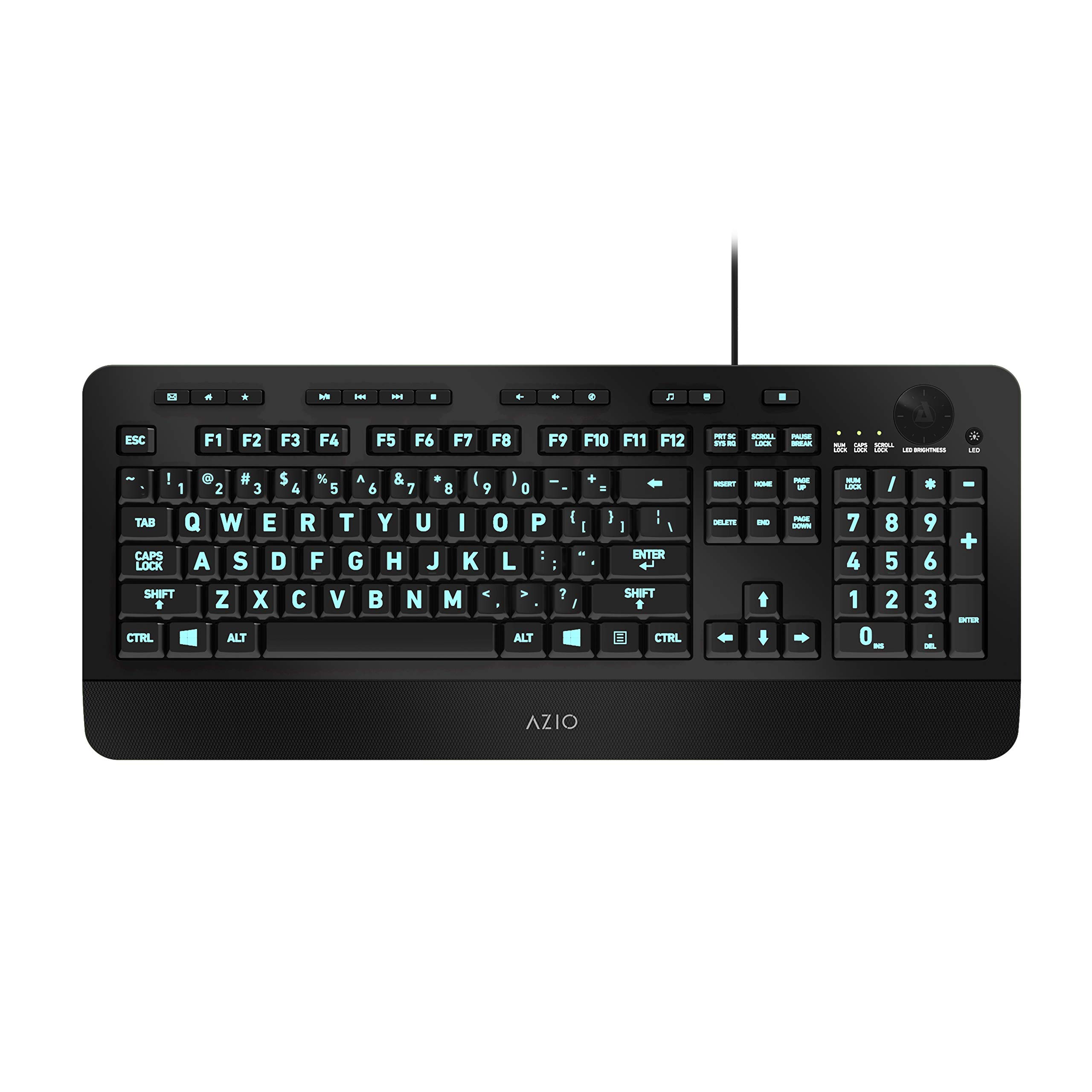 Azio Vision Backlit Computer Keyboard - Wired USB Keyboard with LARGE PRINT keys and 5 Interchangeable Backlight Colors (KB506)