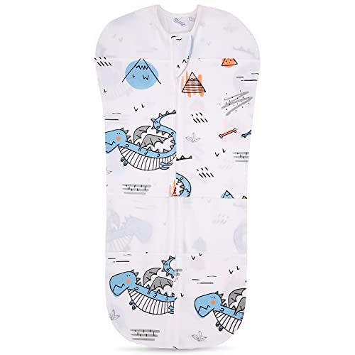 Elstey Baby Swaddle Sleep Sacks 100% Cotton Swaddle with Breathable Mesh & 2-Way Zipper Unisex Swaddling Wrap for Baby Boy Girl (Dinosaur, 0-3 Months Newborn)