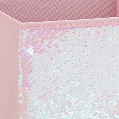 ELUCHANG Sequin Cube Storage Bins Organizer Container Foldable Fabric Closet Organizer Boxes Baskets for Shelves,Toys,Bedroom(4PCS,Pink)