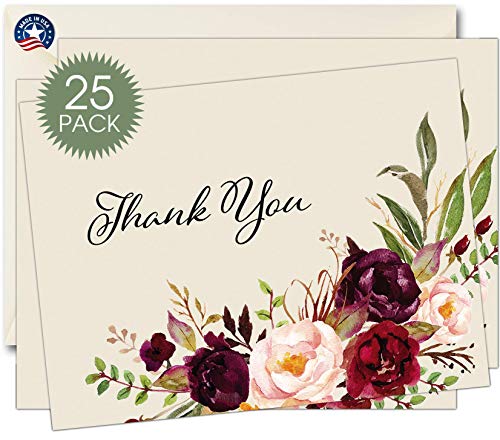Funeral Thank You Cards - Sympathy Bereavement Thank You Cards With Envelopes - Message Inside (25, Rose)