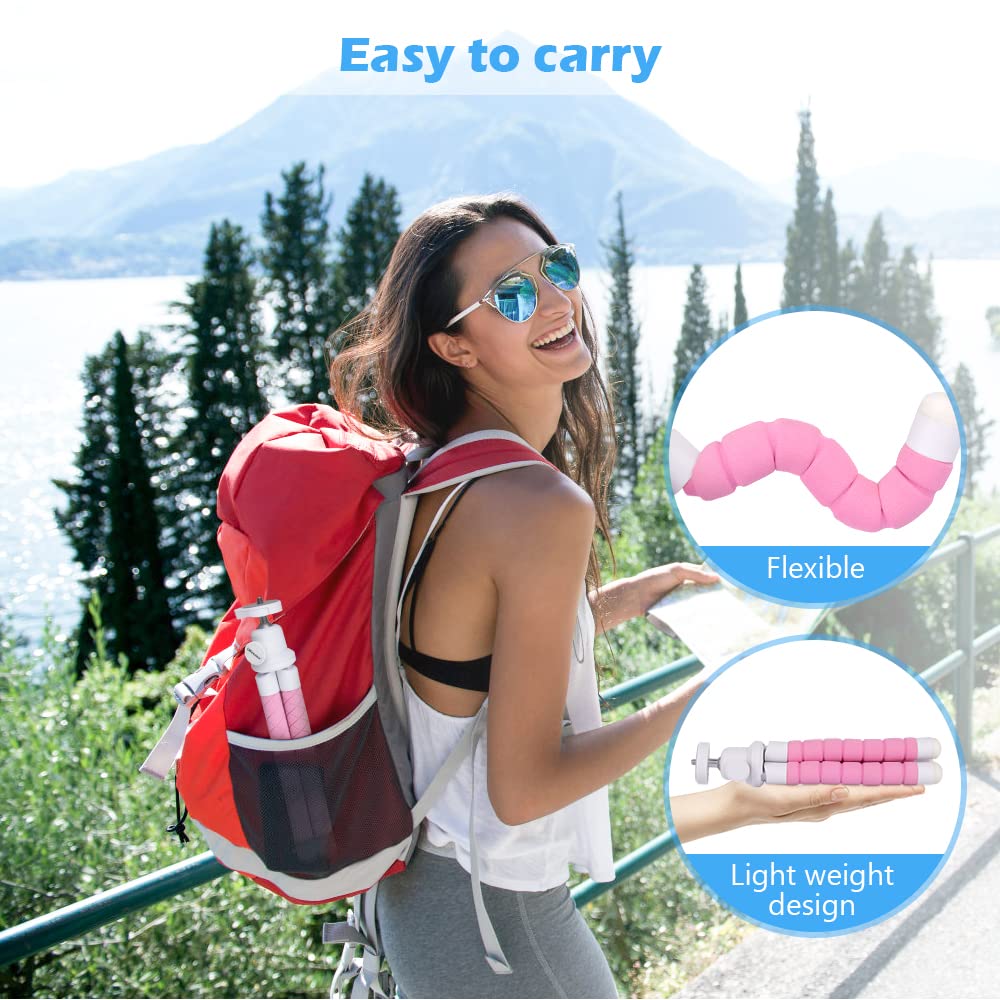 UBeesize Tripod A Pink Phone Tripod, Portable and Flexible Tripod with Wireless Remote and Clip, Cell Phone Tripod Stand for Video Recording (Pink)