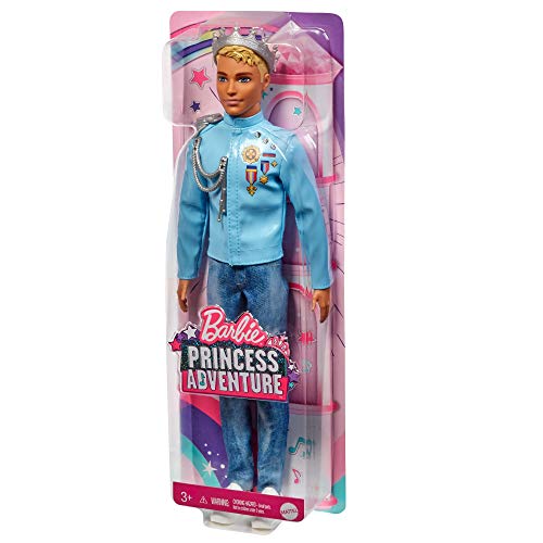 Barbie Princess Adventure Prince Ken Doll (12-inch) Wearing Jacket, Jeans and Crown, Makes a Great Gift for 3 to 7 Year Olds