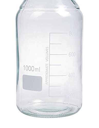 Moonetto 4 Pieces 1000ml Graduated Round Media/Storage Glass Bottle With GL45 Blue Polypropylene Screw Cap
