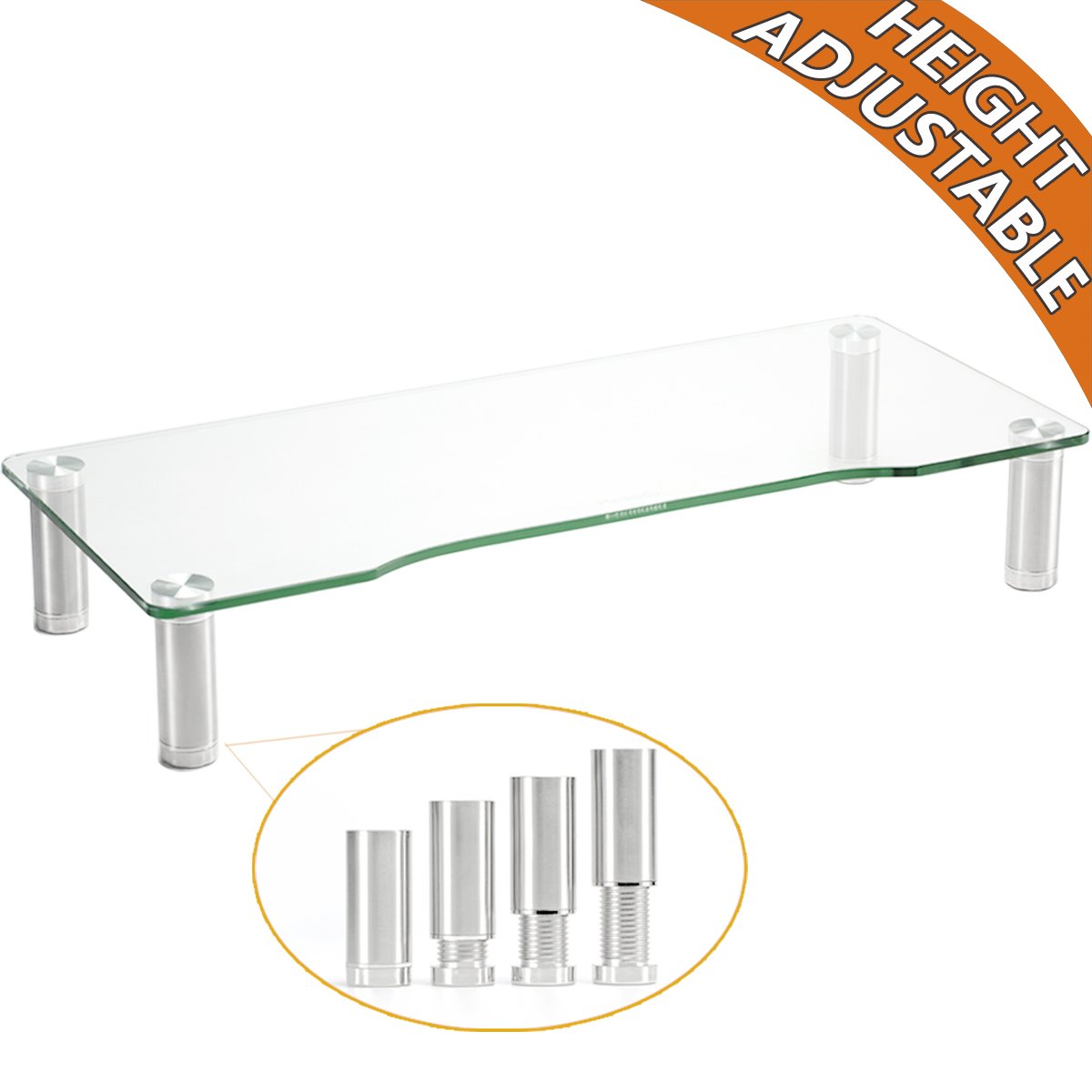 Clear Computer Monitor Riser with Height Adjustable Multi Media Desktop Stand for Flat Screen LCD LED TV, Laptop/Notebook/Xbox One,HD01T-001