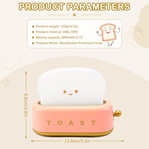 Decor Toaster Night Light Lamp Rechargeable Small Lamps with Smile Face Cute Toast Bread Shape Decor Night Lights for Kids Baby Nursery Pink