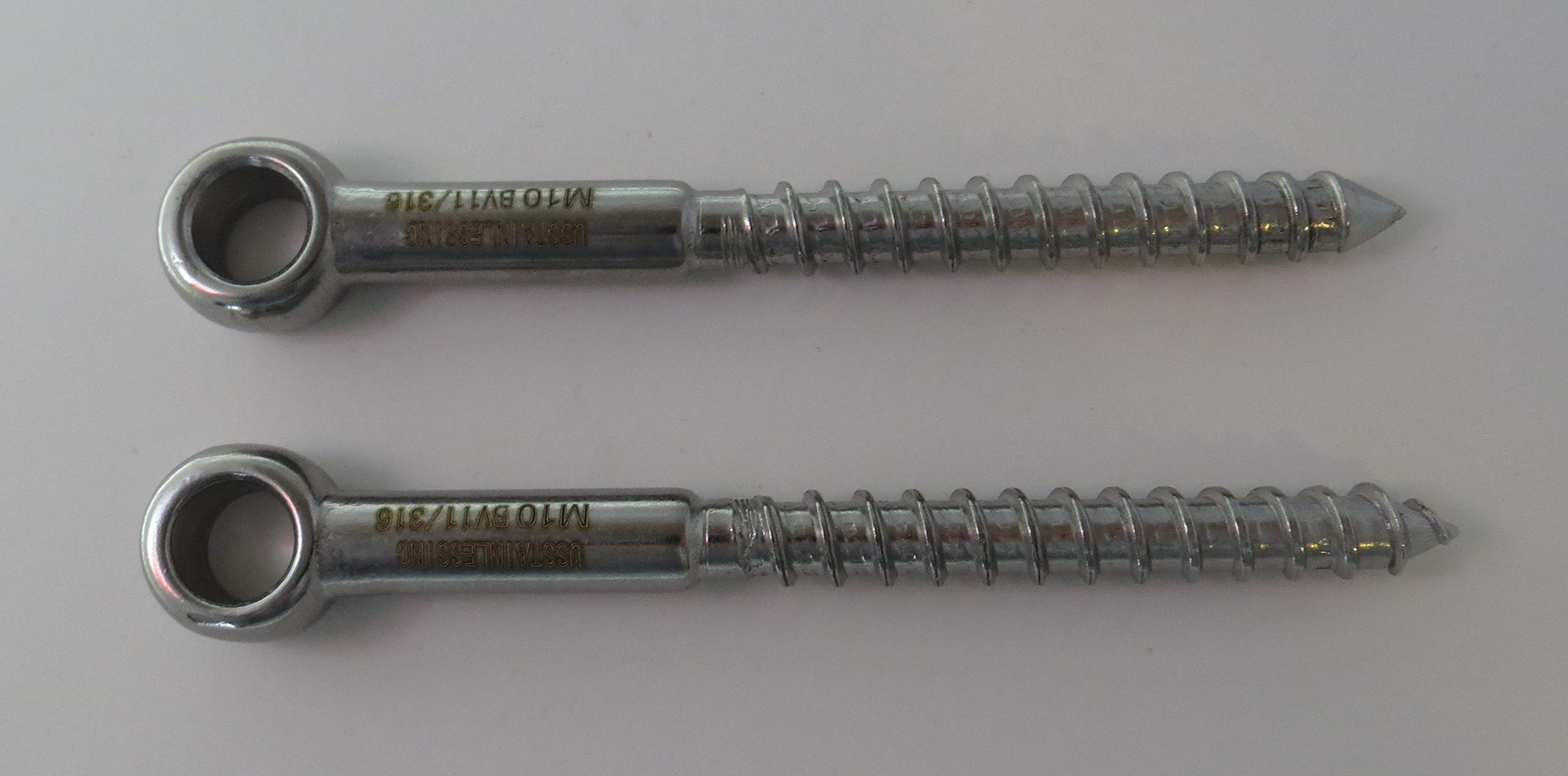 US STAINLESS 2 Pieces Stainless Steel 316 M10 Lag Screw Eye Bolt Forged 10mm x 100mm Marine Grade