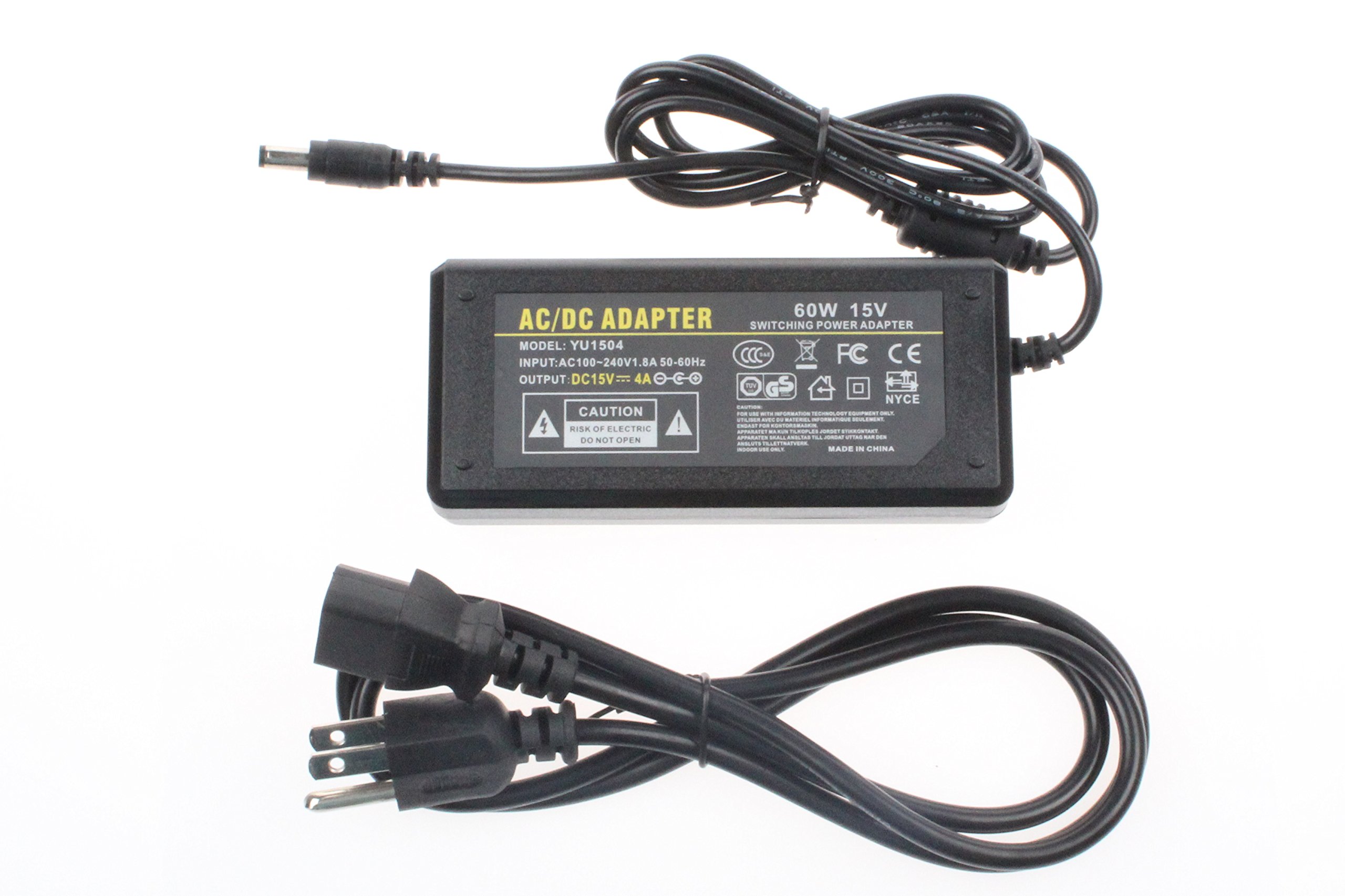 NOYITO 15V 4A AC to DC Adapter 60W 120V 100-240V 50 60 Hz to 15V Power Supply Charger Transformer 5.5 x 2.5 2.1mm Interface (15V 4A)