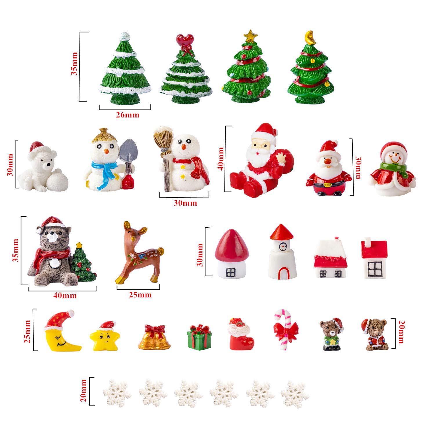 30 Pieces Christmas Theme Resin Miniature Decoration Ornaments DIY Kit