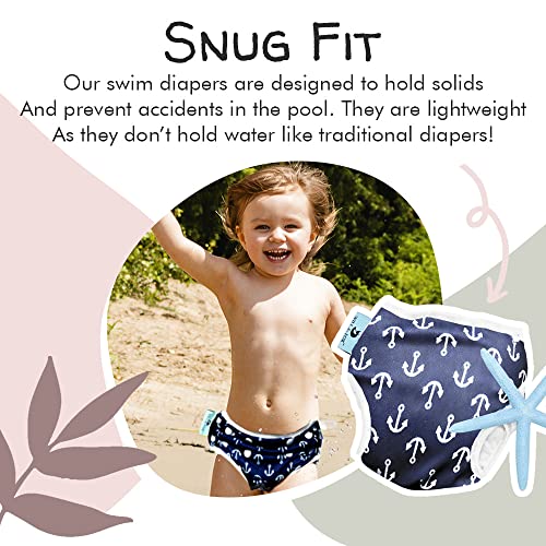 Reusable Swim Diapers for Babies, Infants & Toddlers - Adjustable Boys Swimming Diaper 0-2 Years, Eco-Friendly Washable with Snaps β Anchor & Fish β 2 Pack by Will & Fox