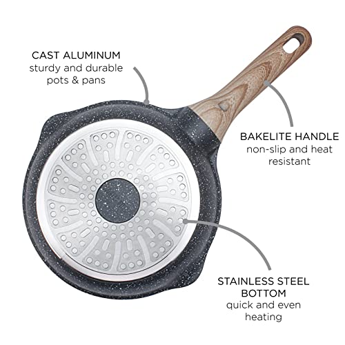 Country Kitchen Nonstick Induction Cookware Sets - 11 Piece Cast Aluminum Pots and Pans with BAKELITE Handles with Glass Lids - Grey