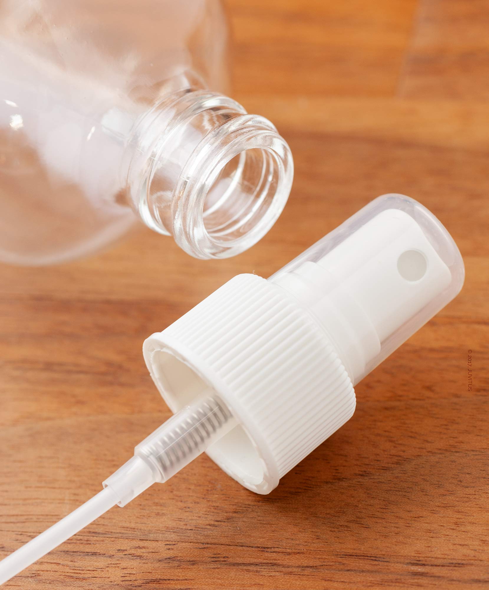 JUVITUS 8 oz Clear Boston Round Thick Plated Glass Bottle with White Fine Mist Spray (2 Pack)
