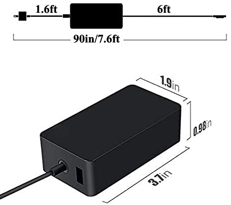 NewPlus Surface Pro Charger, New Surface Pro Charger, 44W 15V 2.58A, Compatible for Microsoft Surface Pro 3, Pro 4, Pro 5, Pro 6, Surface Laptop 1/2, Surface Book & Surface Go,with 5V 1A USB