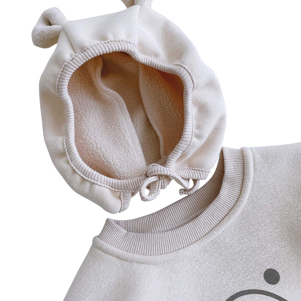 famuka Baby Boy/Girl Sweatshirt Romper Long Sleeve Bear Bodysuit (Beige, 3-6 Months)