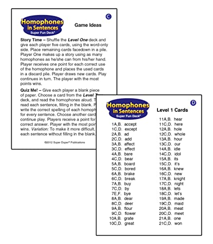 Super Duper Publications | Homophones in Sentences Flash Cards Fun Deck | Educational Learning Resource for Children