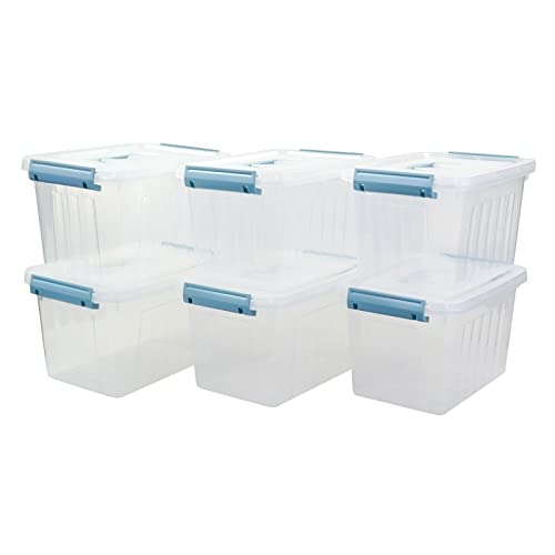 Ucake 8 Quart Plastic Small Storage Box with Handel, Clear Storage Bin with Lid, 6 Pack