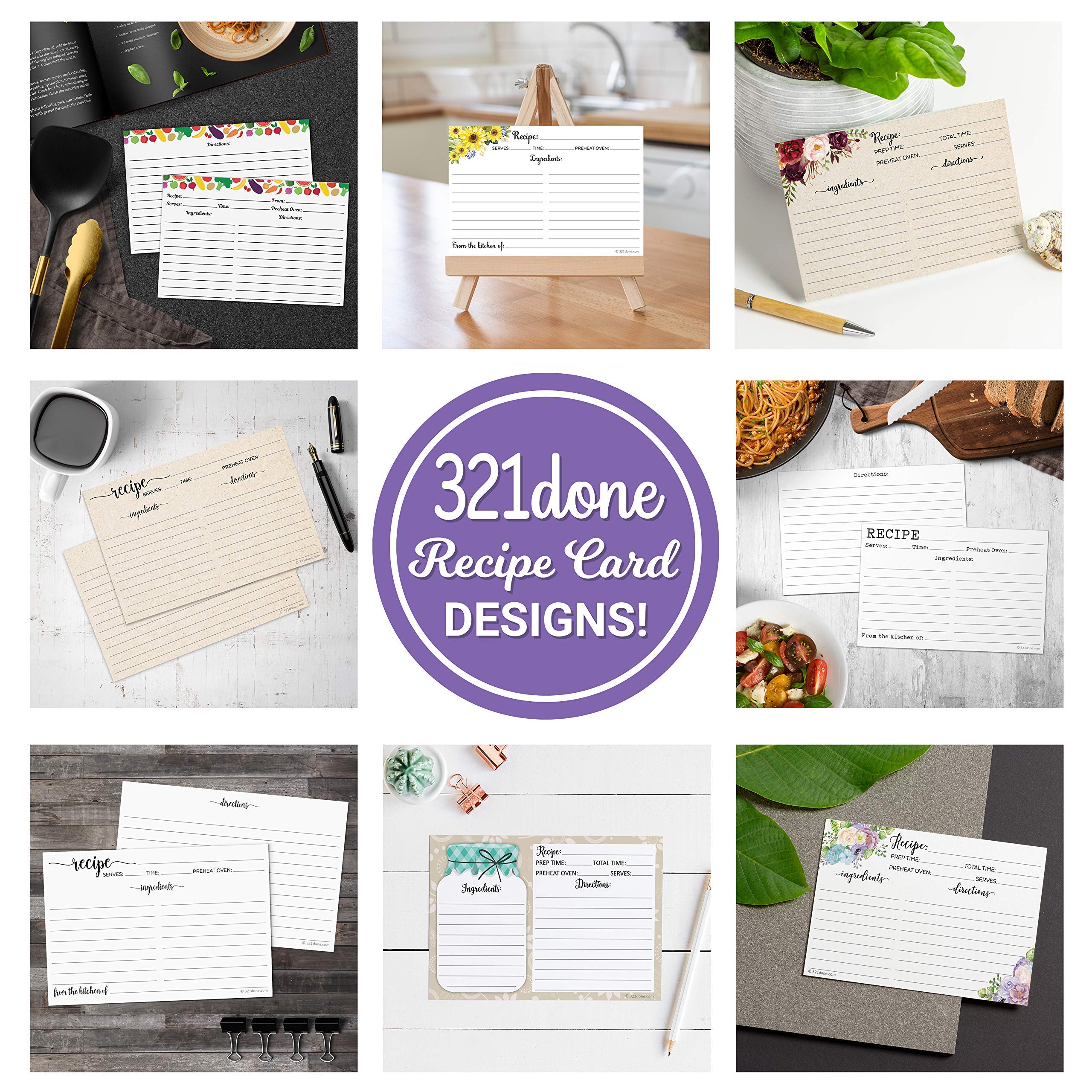 321Done Recipe Cards (Set of 50) 4x6 Large White - Black and White Minimalist for Weddings, Bridal Shower - Double-Sided - Made in USA