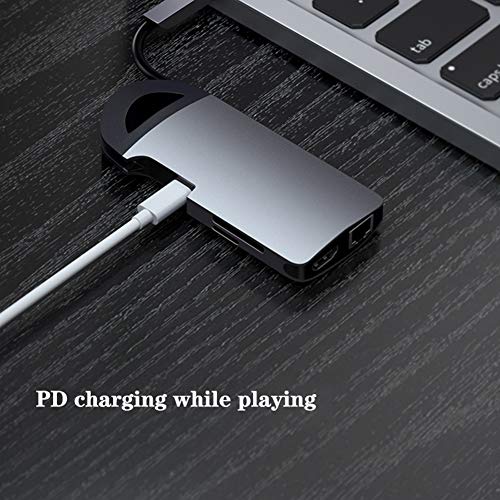 XUNMAIFHB Portable Docking Station,Typec8 in 1 Docking Station hdmi Adapter Type-C PD Fast Charging, HDMI Interface, SD/TF Card, USB3.0 × 3, Gigabit Ethernet Port Fast Transmission