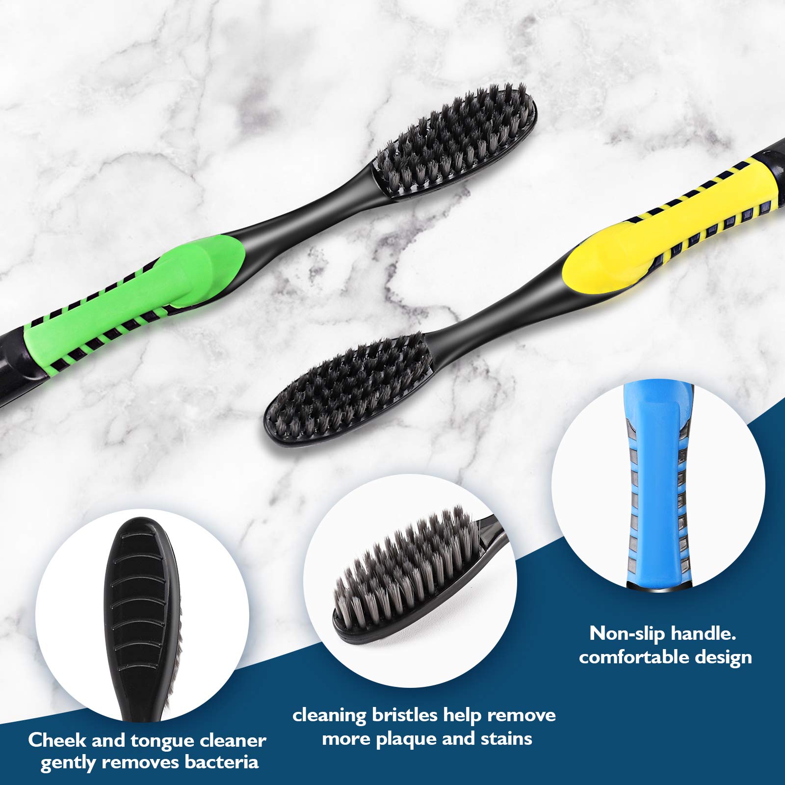 QIPEXEII 6 Pack Bamboo Charcoal Toothbrush Ultra Soft Bristled Adult Toothbrush Micro-Nano Manual Toothbrushes with 20,000 Soft Bristled
