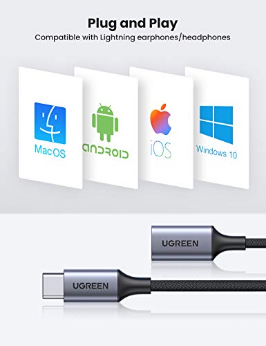 UGREEN USB C to Lightning Audio Adapter Type C Male Lightning Female Headphone Cable Converter Compatible with iPad Pro Air 5 MacBook USB C Phone to Lightning Earphone for Call, Not Support Charging