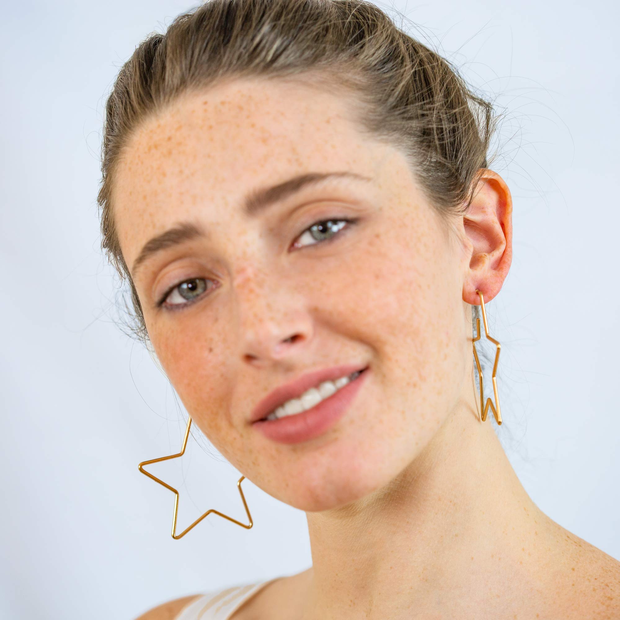 And Lovely 14K Gold Dipped Star Earrings - Statement Hoop Earrings - Drop Dangle Earrings (Gold Star Hoop)