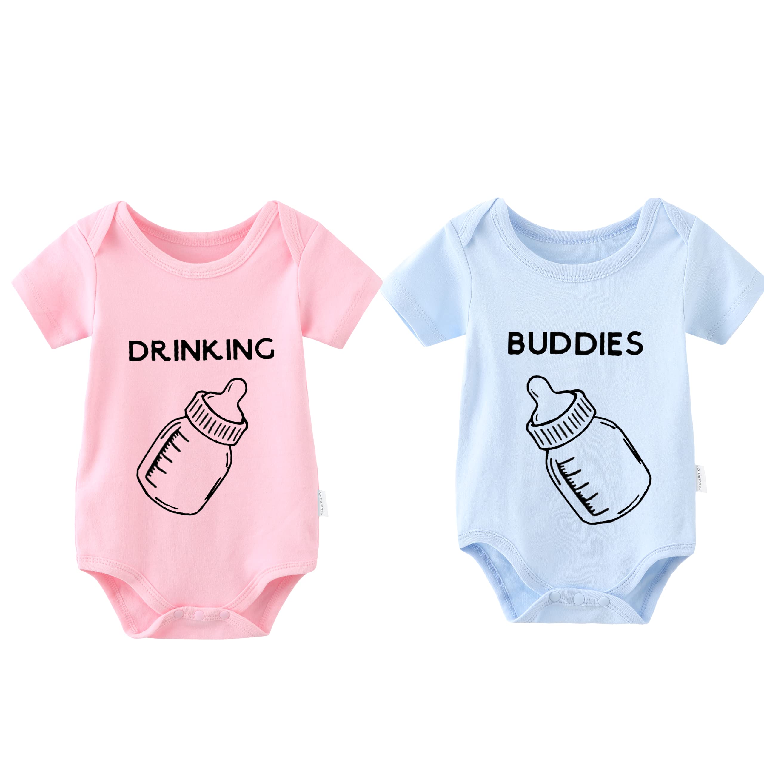 YSCULBUTOL Baby Twins Bodysuit Drinking Buddies Baby Twin Romper Boy Outfits Girl Jumpsuits Baby Triplets Set(newest 0-3m)